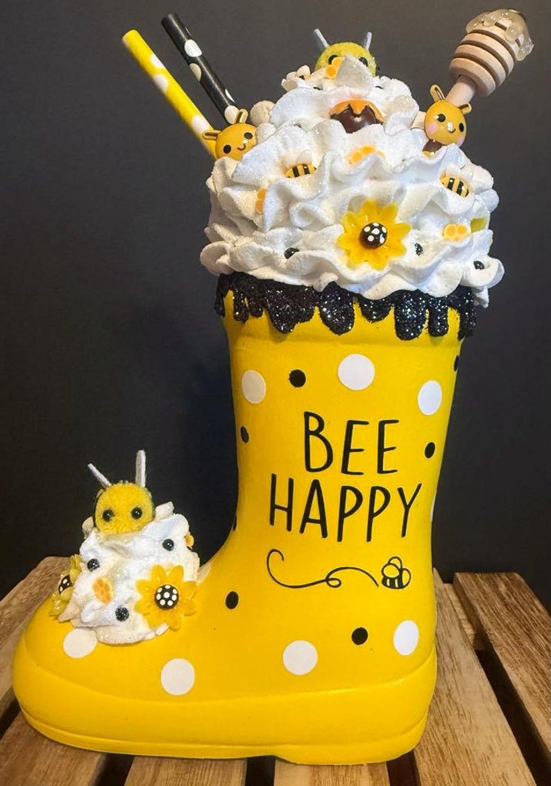 Honey Bee Teapot or Mini Boot With Faux Whipped Cream - Etsy