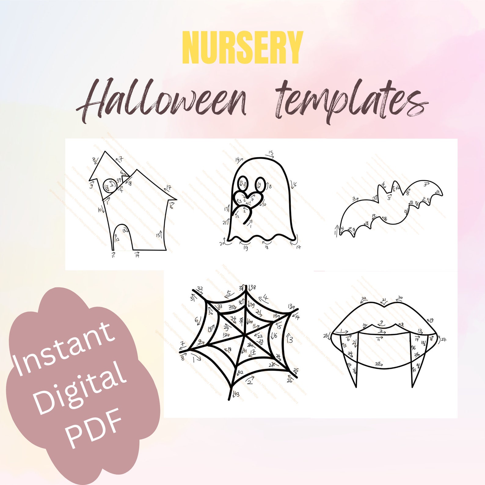 13 Halloween Knitted Wire Art Template With Guiding Arrows, Printable ...