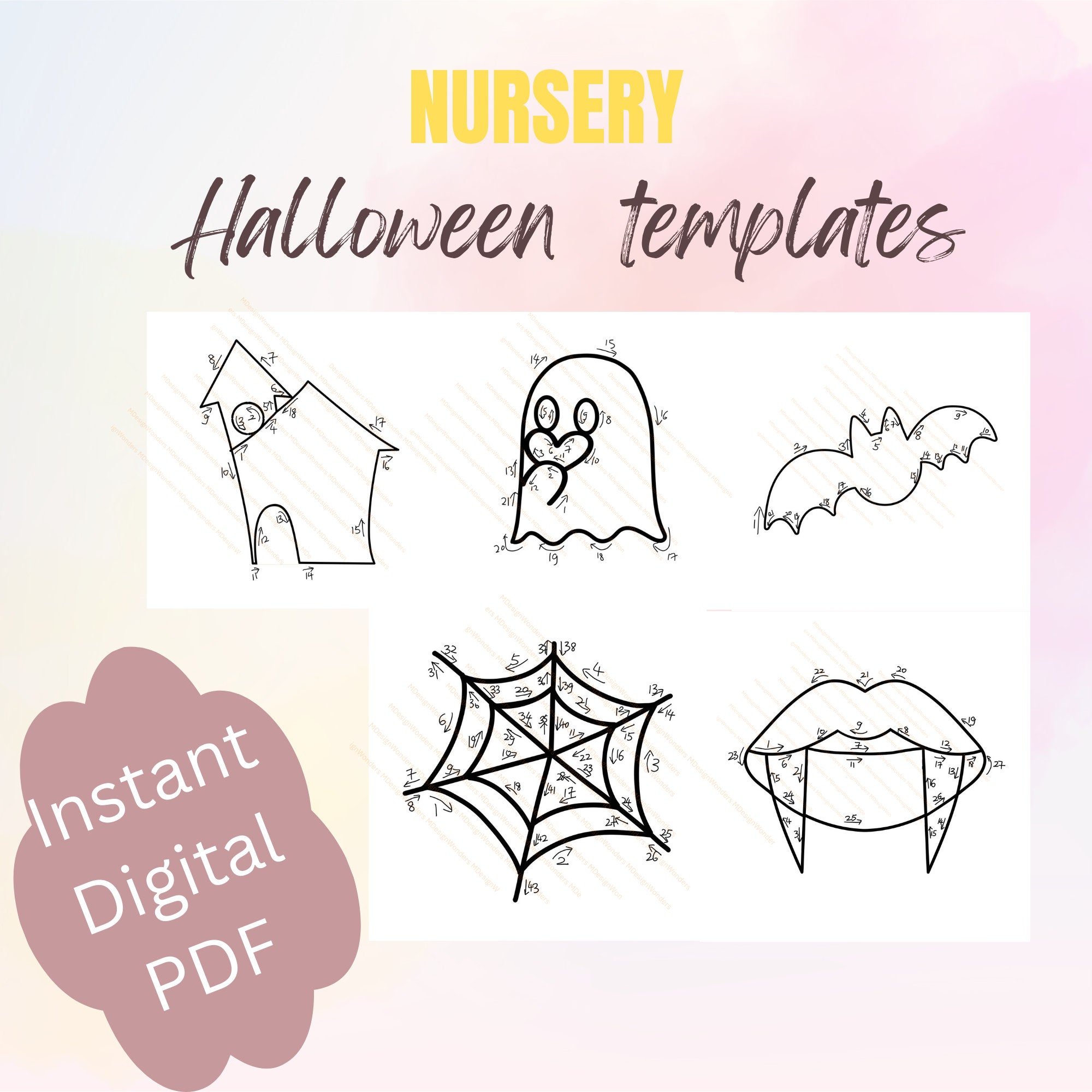 13 Halloween Knitted Wire Art Template With Guiding Arrows, Printable ...
