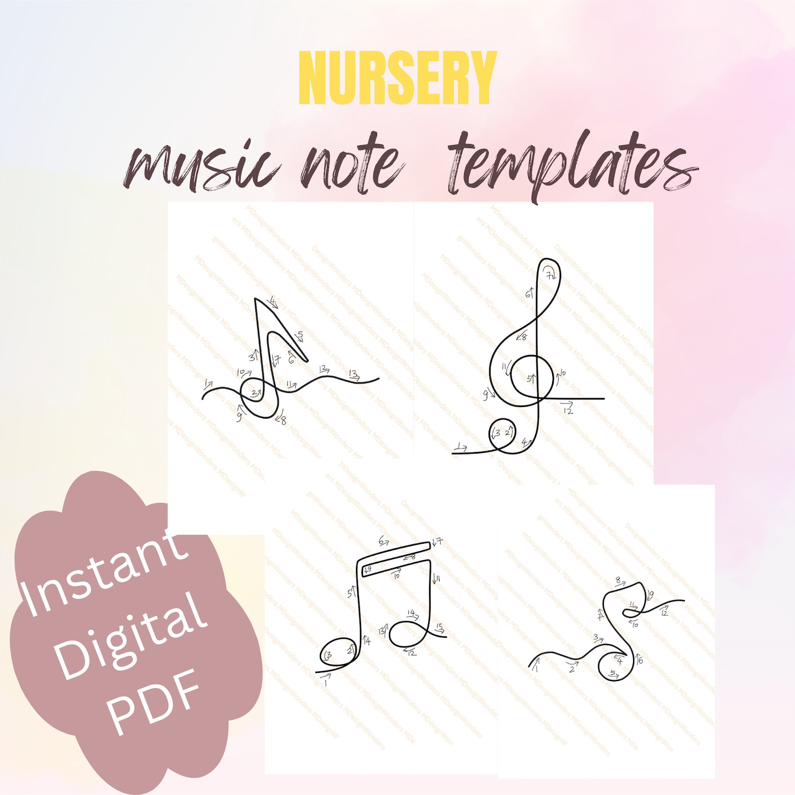 Music Note Knitted Wire Art Template With Guiding Arrows, Printable ...