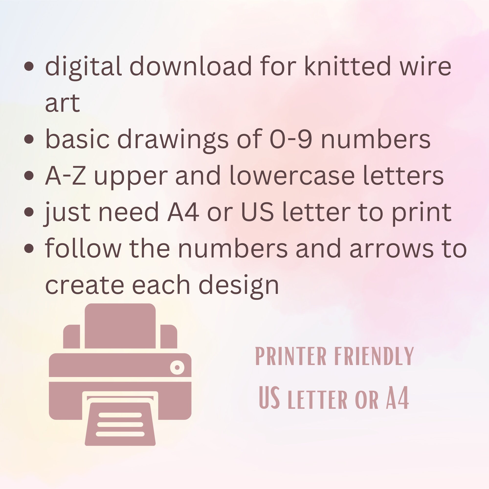 Numbers, Uppercase & Lowercases Letters Knitted Wire Art Template With ...