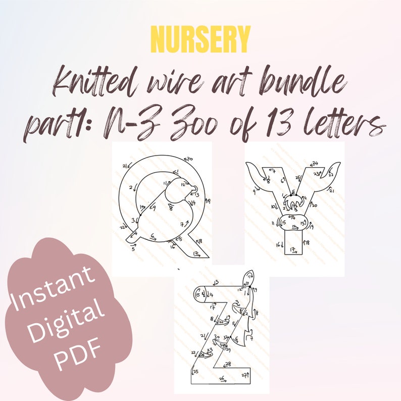 Cute Animal 13 Letters N-Z Templates for Knitted Wire Art, Nursery ...
