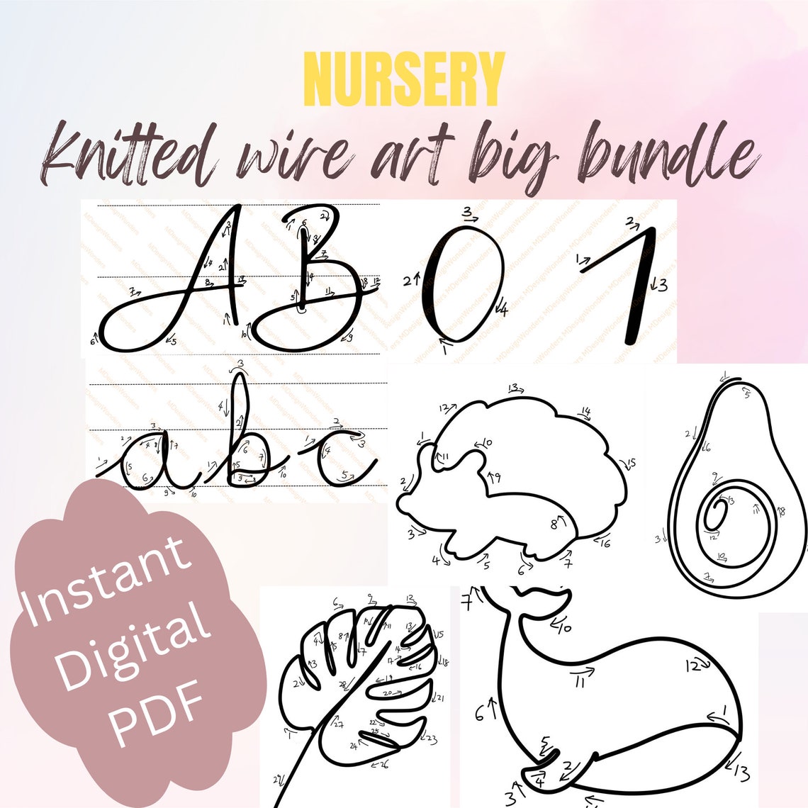 Wire Art Knitting Template Bundle, Uppercase & Lowercases Letters ...