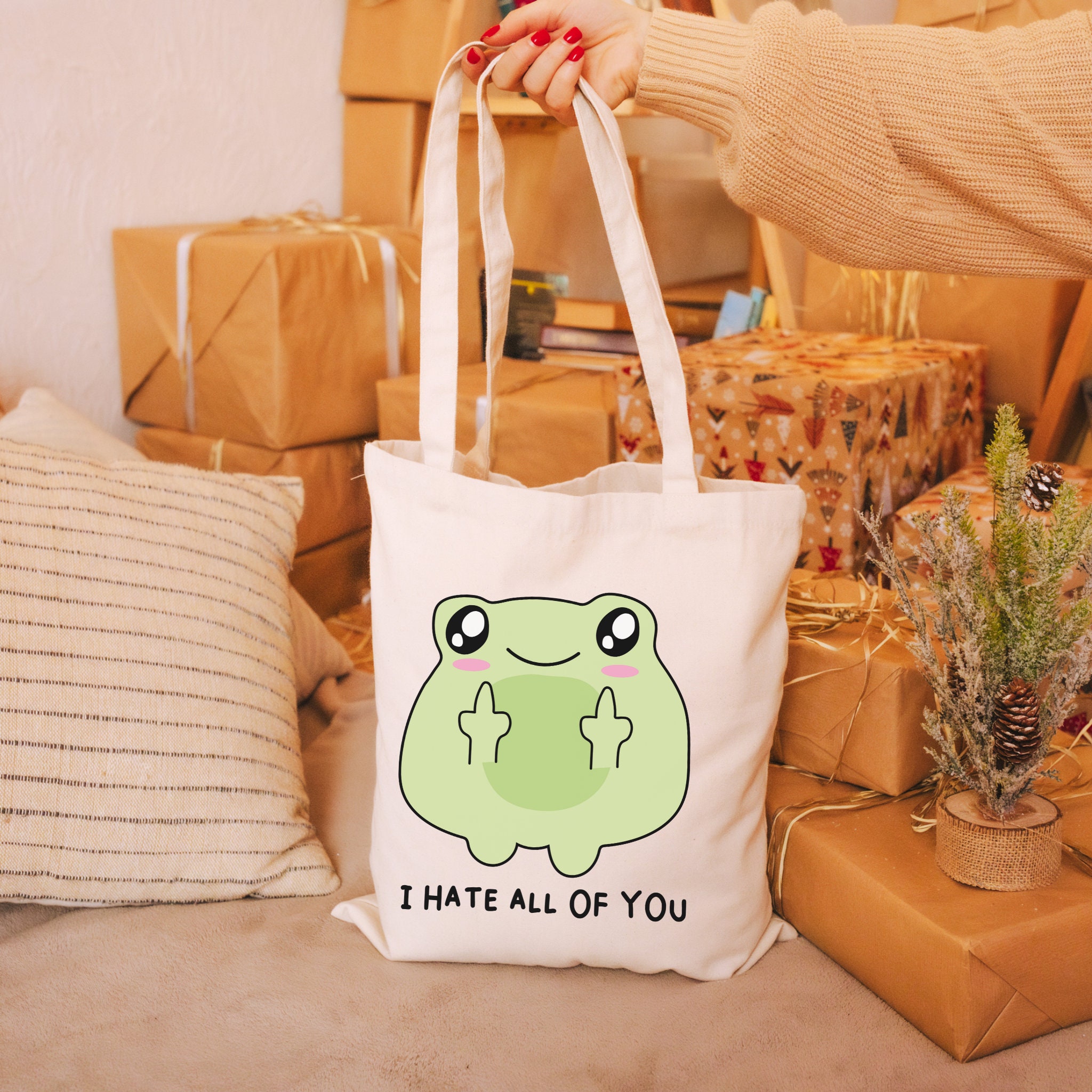Frog Middle Finger Tote Bag, Frog Tote Bag, Frog Gift, I Hate All of ...