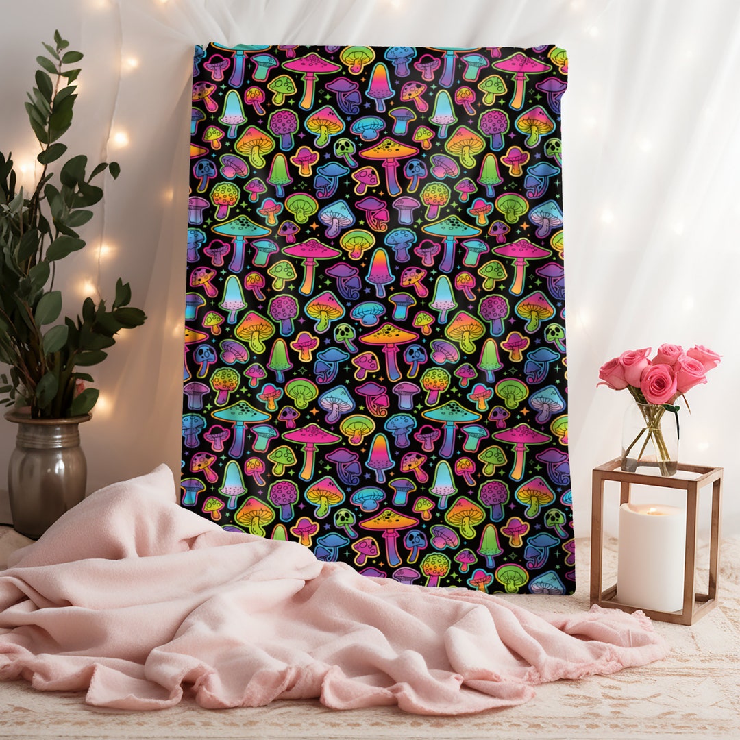 Retro Mushroom Minky Blanket, Vintage Groovy Mushroom Blanket ...