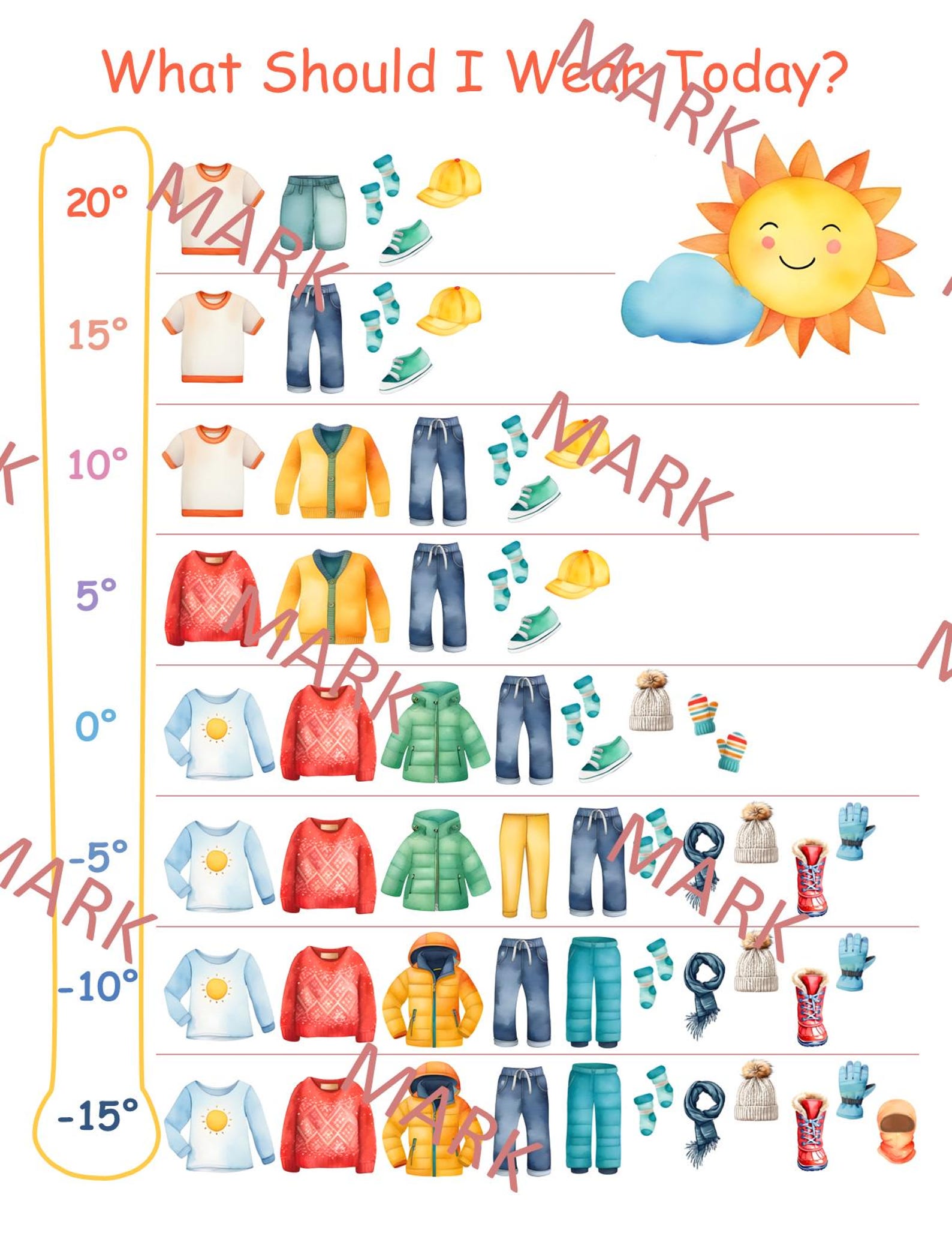 Weather Temperature Dressing Chart Guide for Kids Celsius & Fahrenheit ...