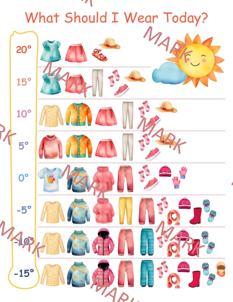 Weather Temperature Dressing Chart Guide for Kids Girls Fahrenheit ...
