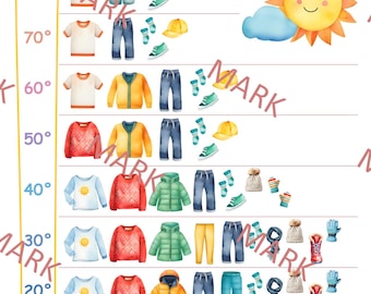 Weather Temperature Dressing Chart Guide for Kids Boys Celsius ...