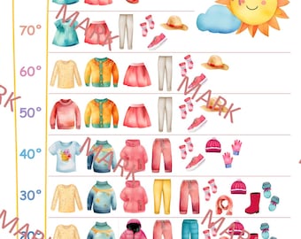 Weather Temperature Dressing Chart Guide for Kids Boys Celsius ...