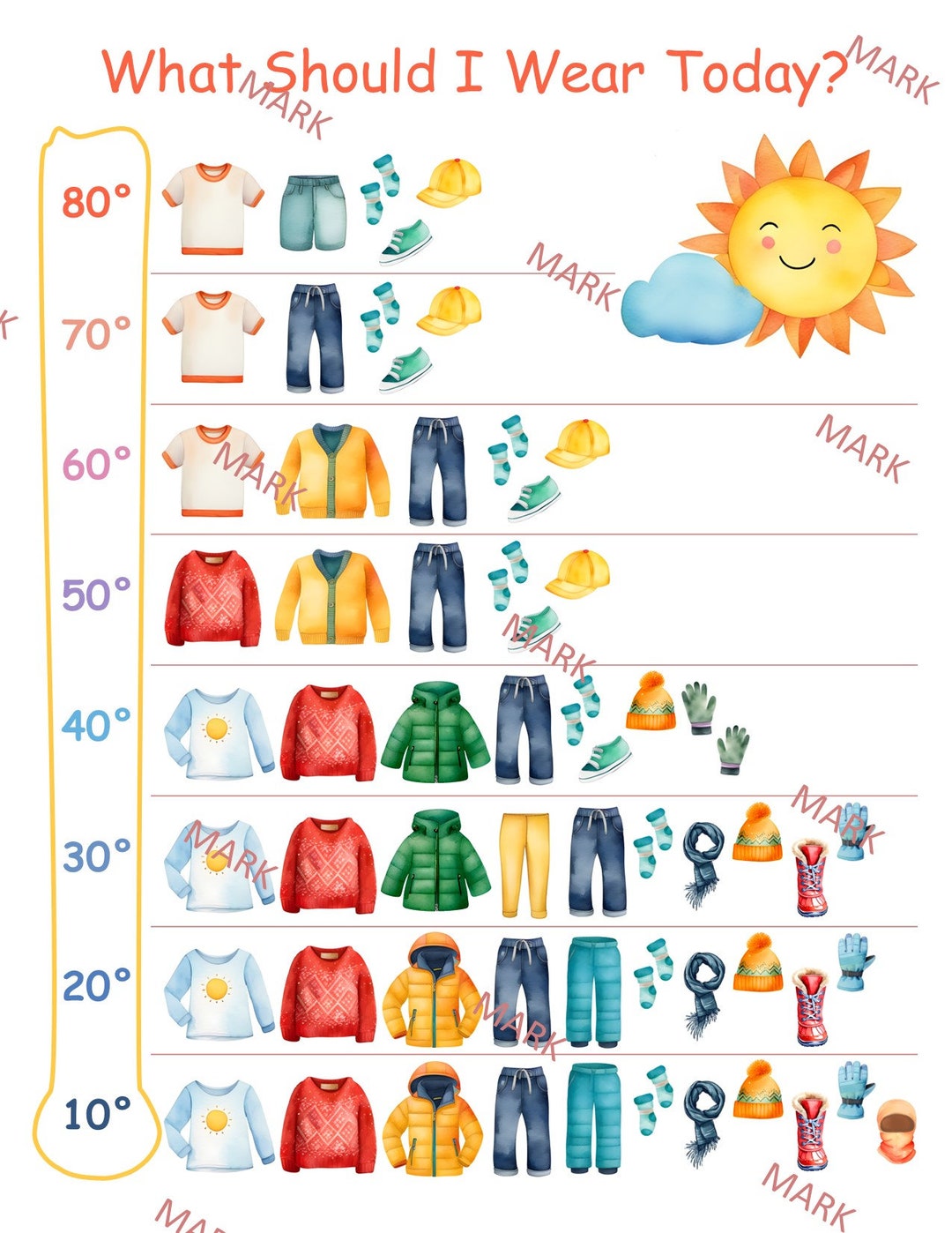 Weather Temperature Dressing Chart Guide for Kids general - Etsy