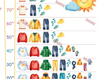 Weather Temperature Dressing Chart Guide for Kids girl - Etsy Australia