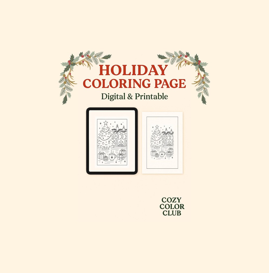 Cozy Christmas Living Room Coloring Page | Tree and Fireplace Printable ...