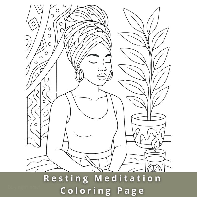 Black Woman Journaling Coloring Page | Crystals, Candles & Cozy ...