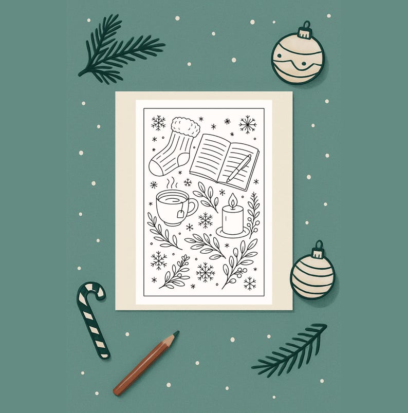 Cozy Winter Self-care Coloring Page | Tea, Candle and Fluffy Socks ...