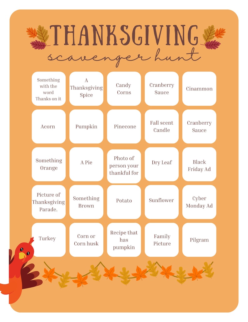 Thanksgiving Scavenger Hunt Printable Family Fun Activity, Instant ...