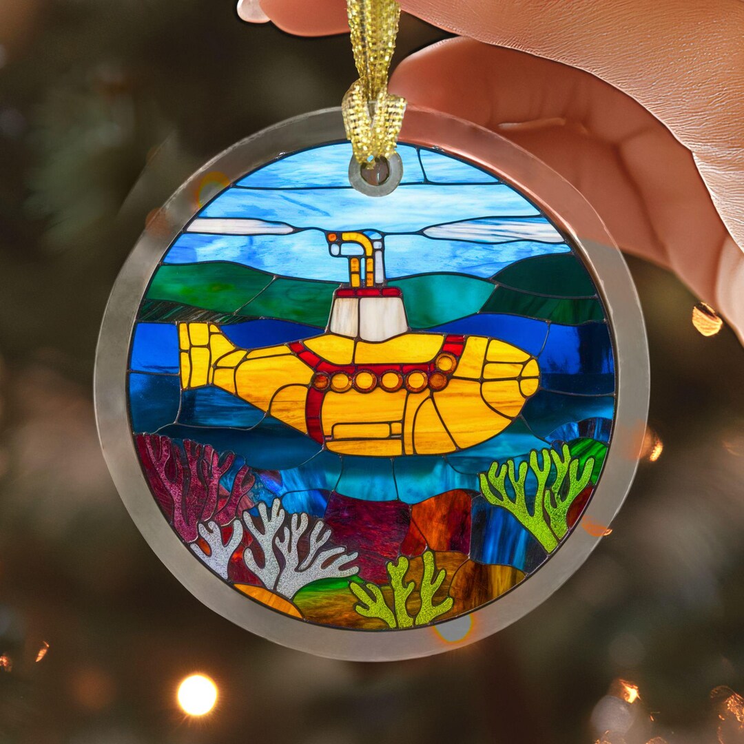 Yellow Submarine Designed Glass Ornament, Gift for Anyone, Gift for ...
