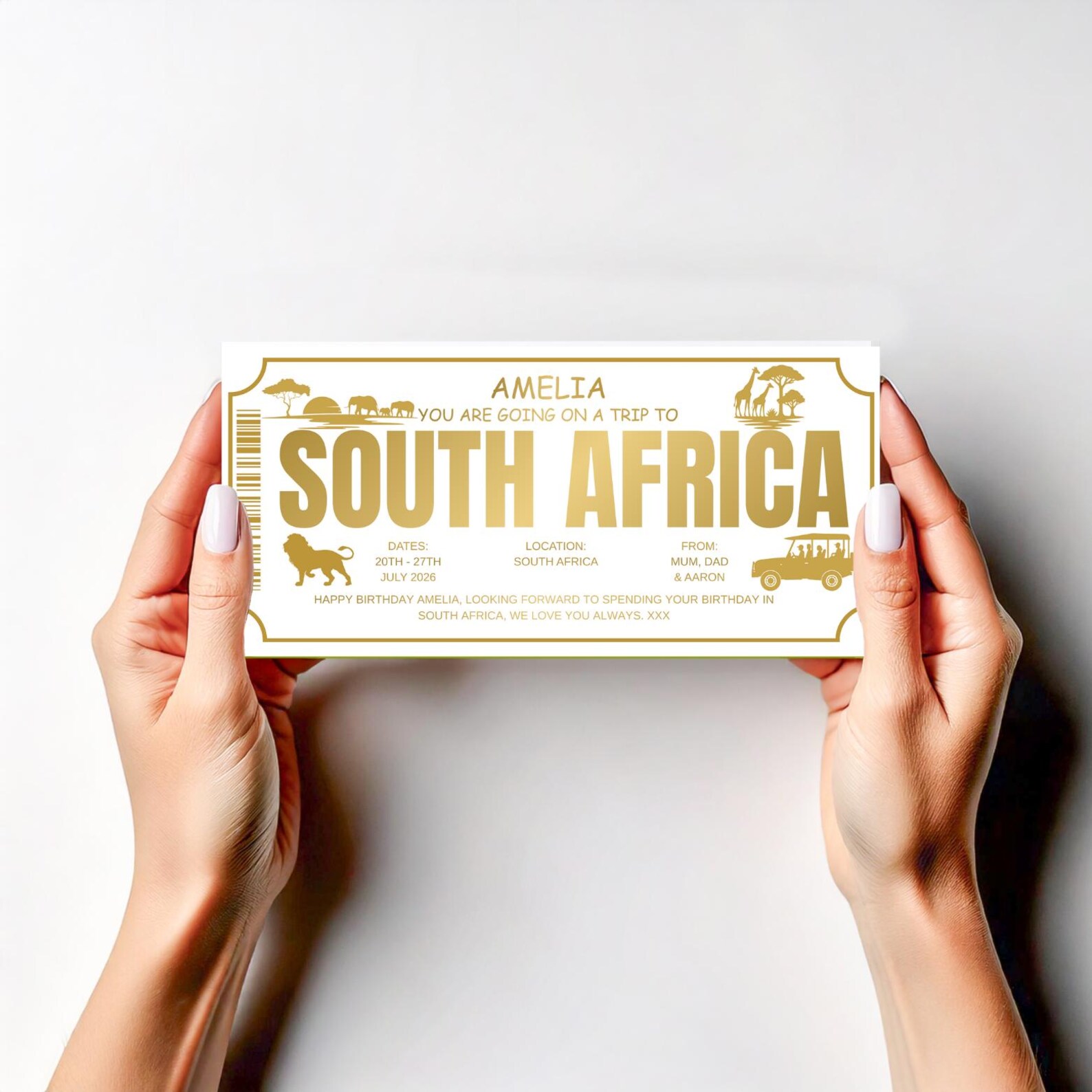 Gold Foiled Holiday Reveal Ticket for Him or Her Surprise Birthday Trip ...