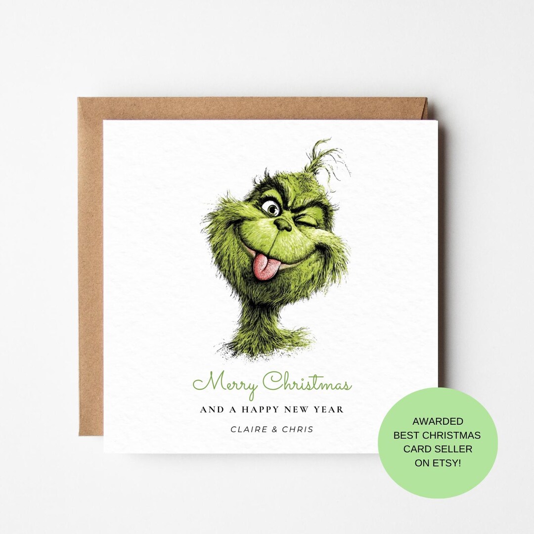 Funny Grinch Christmas Card – Winking Holiday Greeting - Etsy
