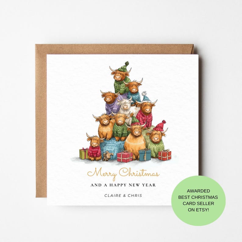 Highland Cow Christmas Card – Funny Cows in Jumpers, Festive Farm ...