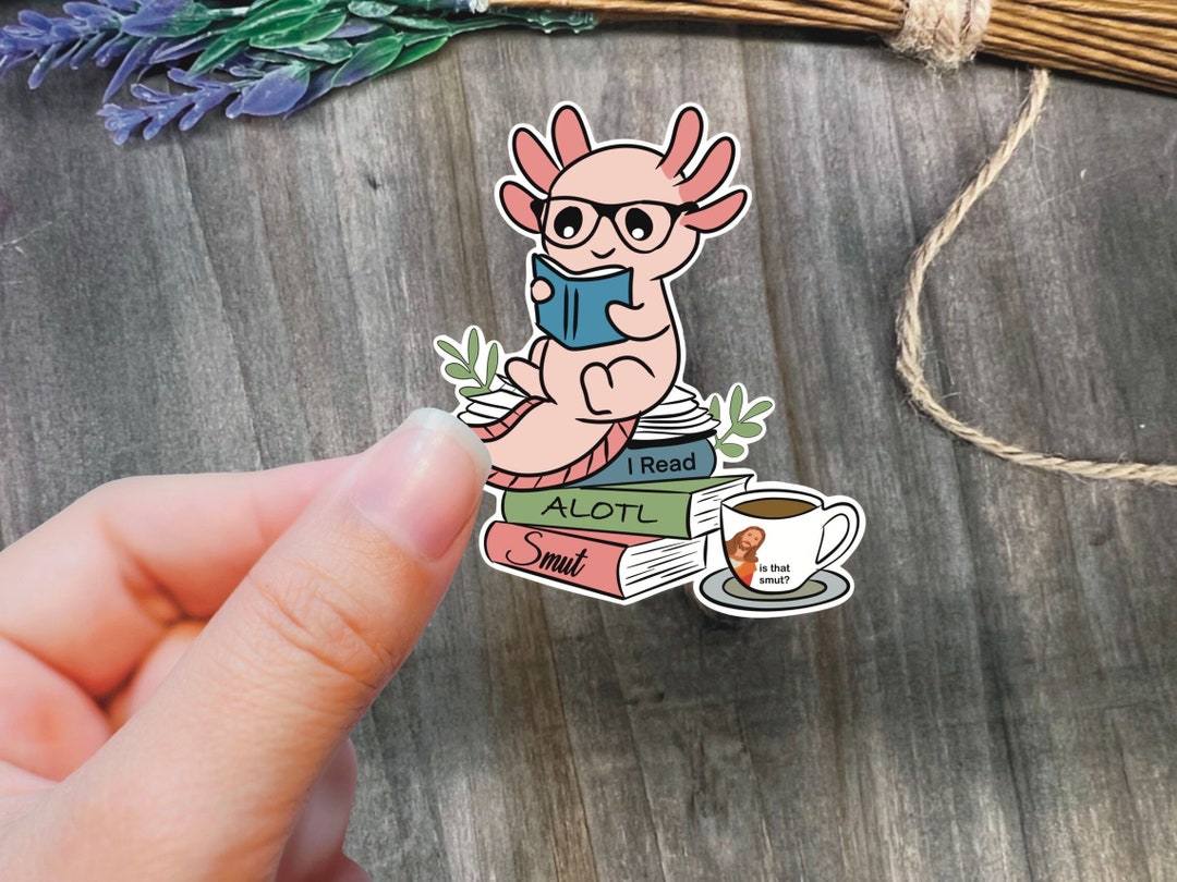 Axolotl Reading Sticker, Axolotl Reading, Book Lover Sticker, Axolotl ...