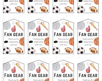 Sports Birthday Favor Tags: Printable Fan Gear Gift Bag Labels (digital ...