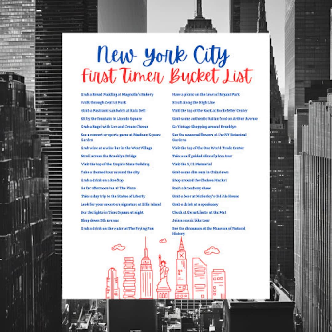NYC First Timer Bucket List: Must-see Activities (printable Instant ...