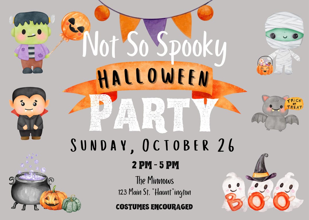 Not so Spooky Kids Halloween Party Invitation | Printable Digital ...