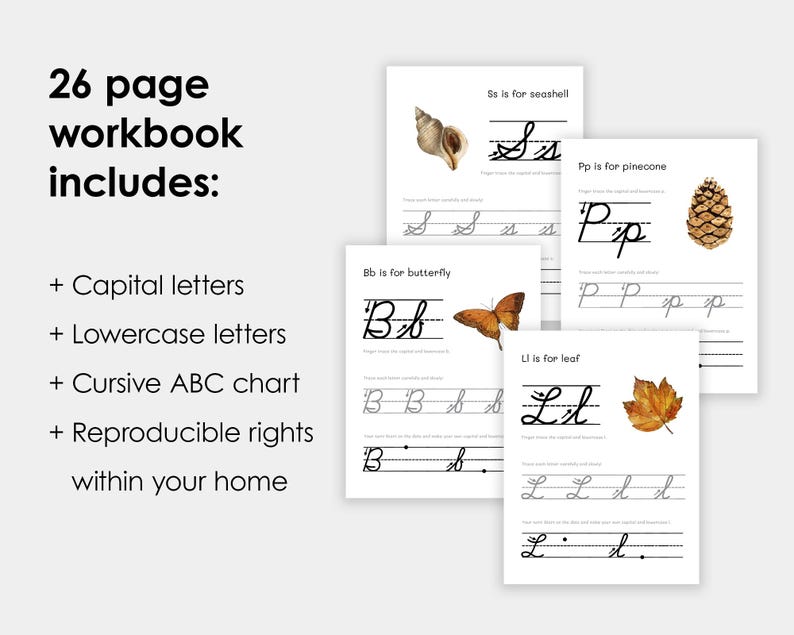Learn Cursive With Nature Workbook | Cursive Alphabet Tracing ...
