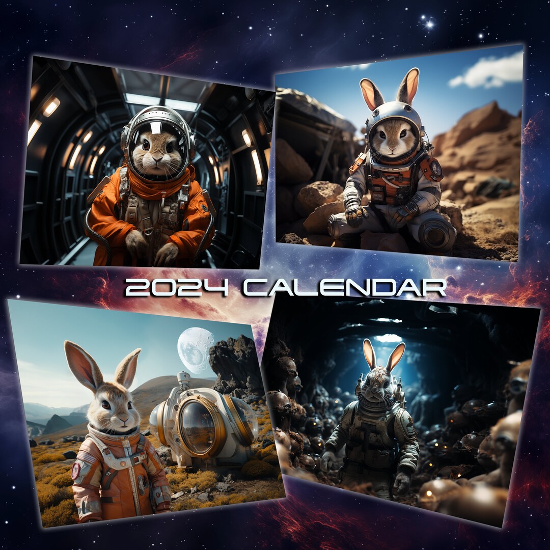 2024 Space Bunnies Calendar Galaxy Exploring, Sci-fi Rabbit Wall Art ...