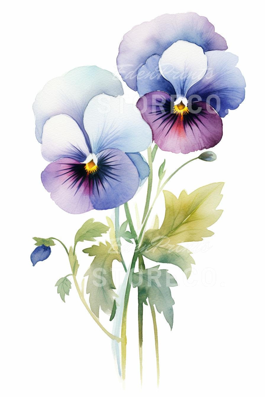 4 Set "pansy Flowers" Floral, Botanical, Illustration Art Instant ...