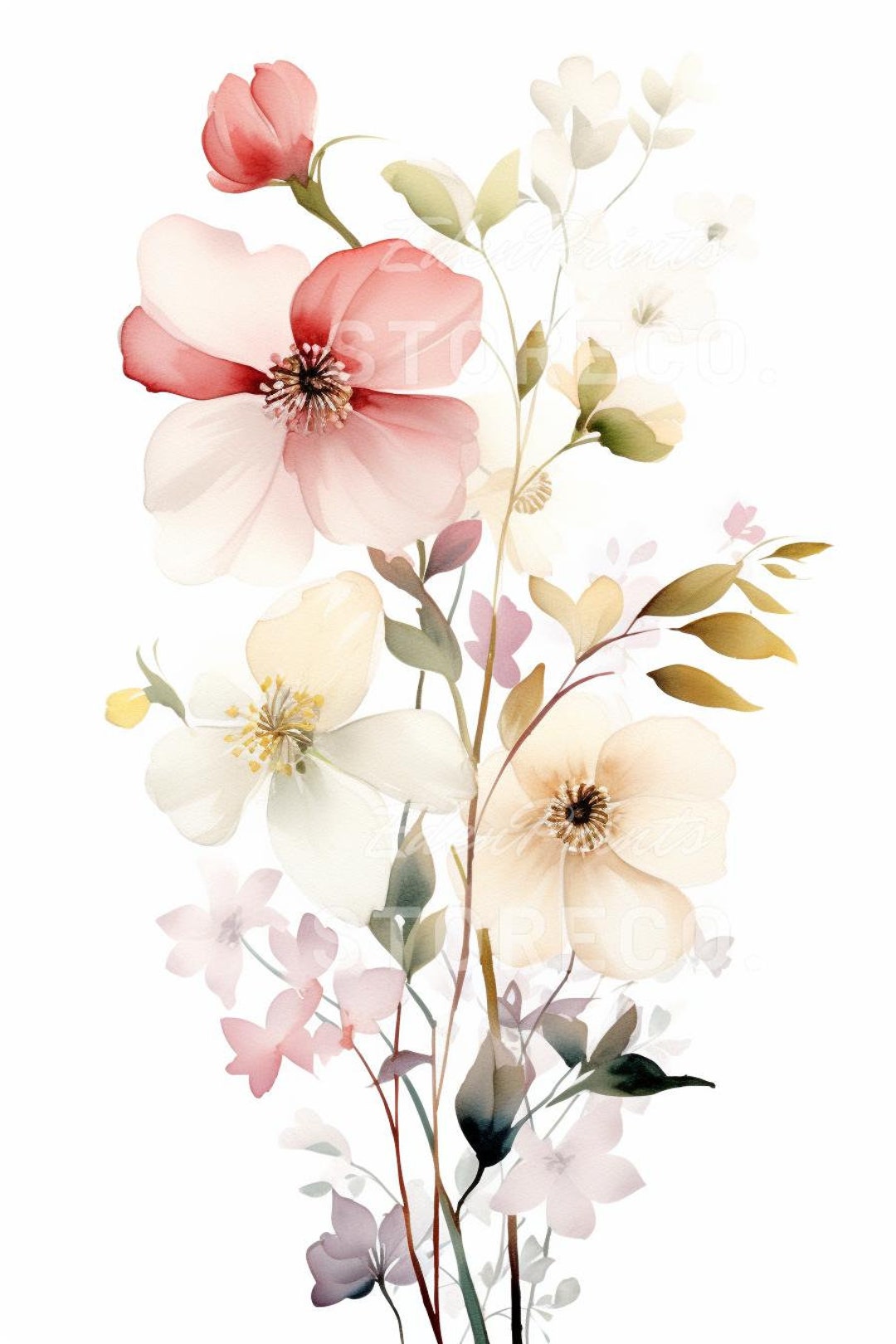 4 Set "stock Flowers" Floral, Botanical, Illustration Art Instant ...