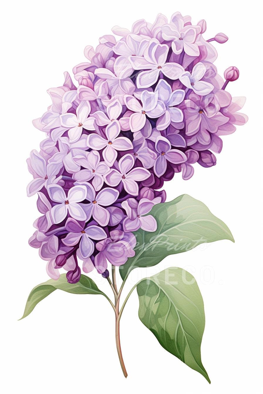 4 Set "lilac Flowers" Floral, Botanical, Illustration Art Instant ...