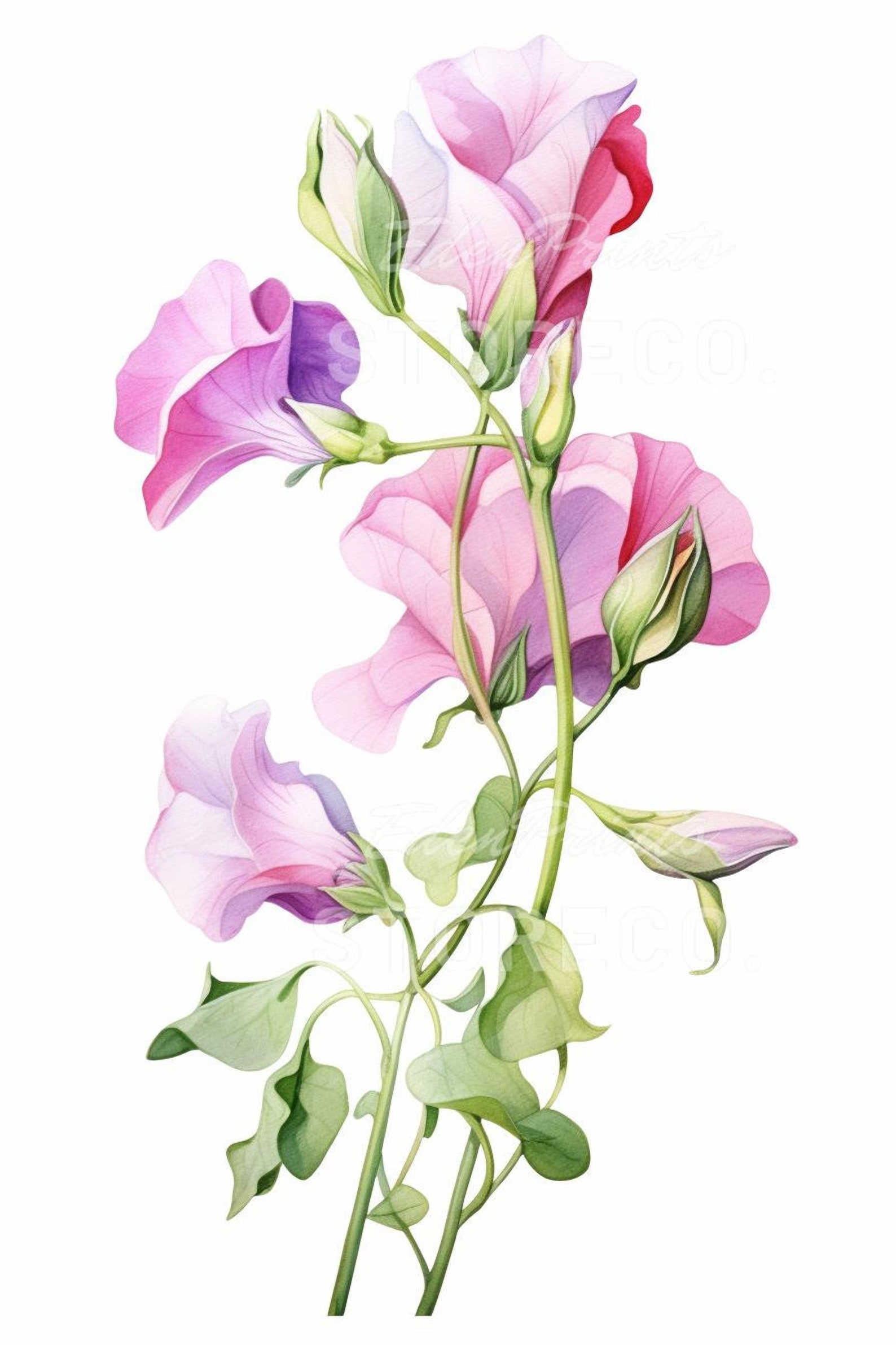 4 Set "sweet Pea Flowers", Floral, Botanical, Illustration Art Instant ...