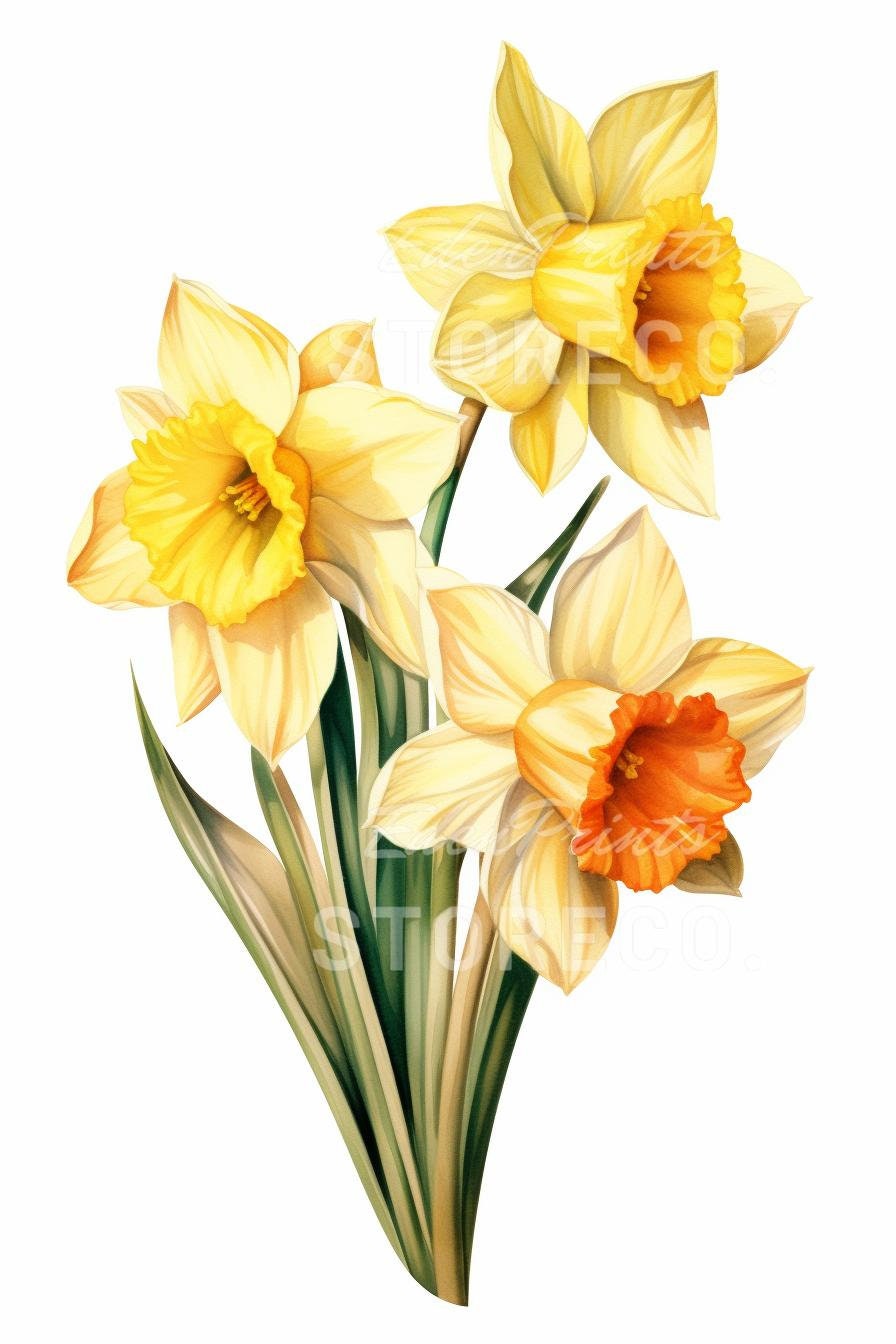 4 Set "daffodil Flower", Floral, Botanical, Illustration Art Instant ...