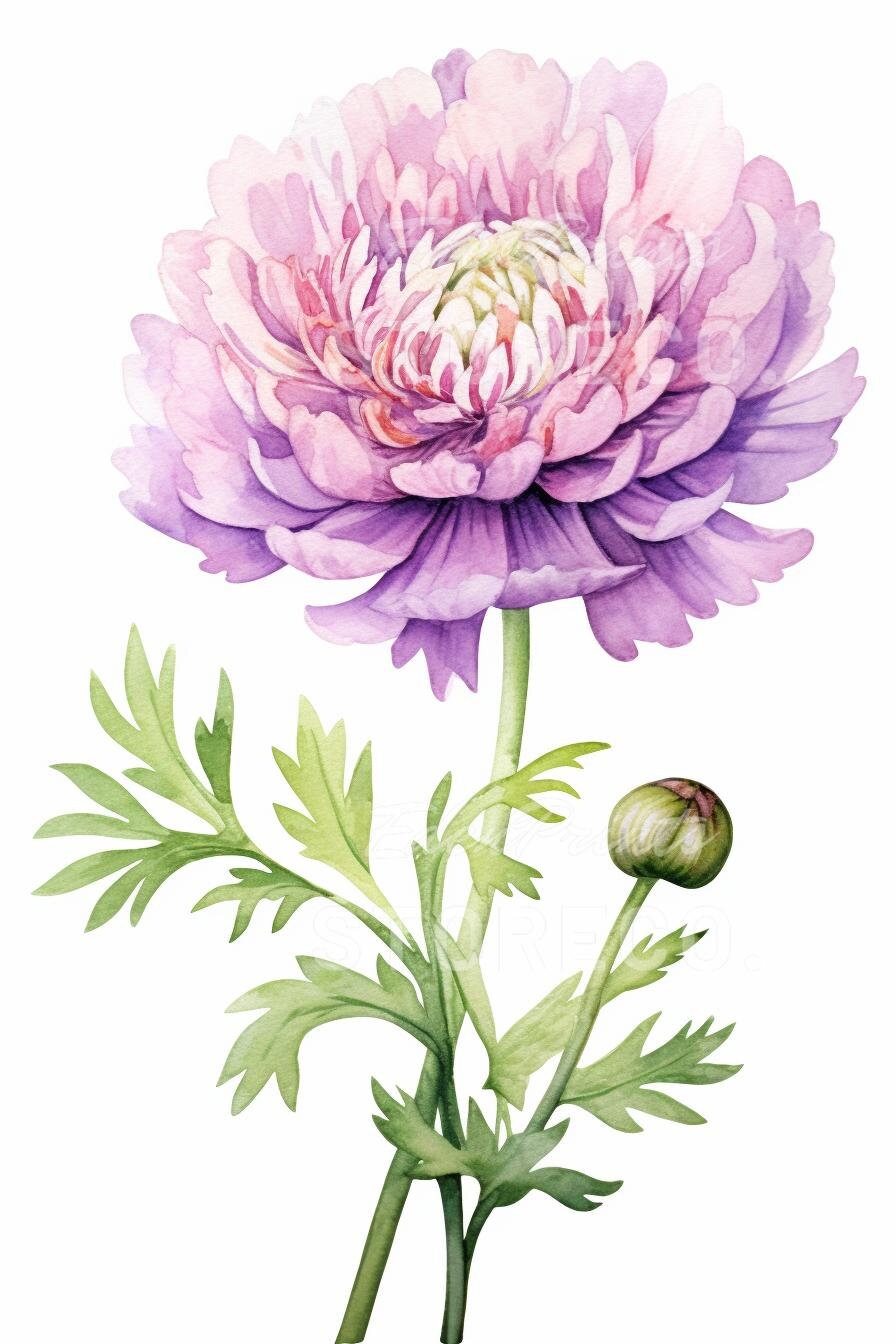 4 Set "scabiosa Flowers" Floral, Botanical, Illustration Art Instant ...