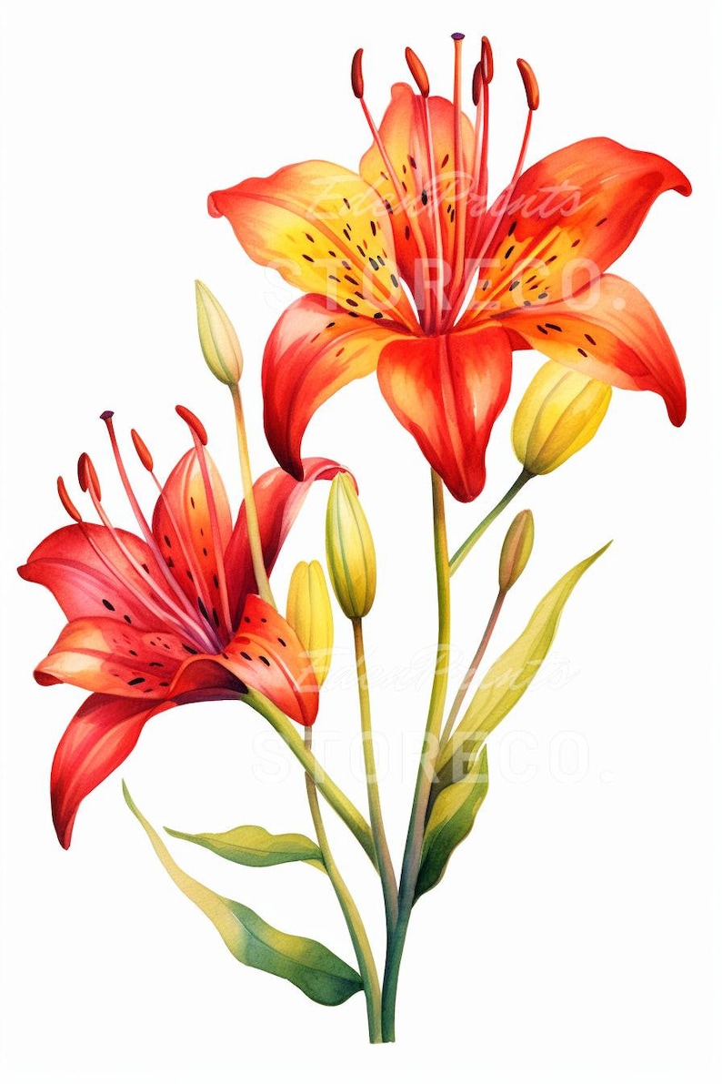 4 Set "gloriosa Lily Flowers", Botanical, Illustration Art Instant ...