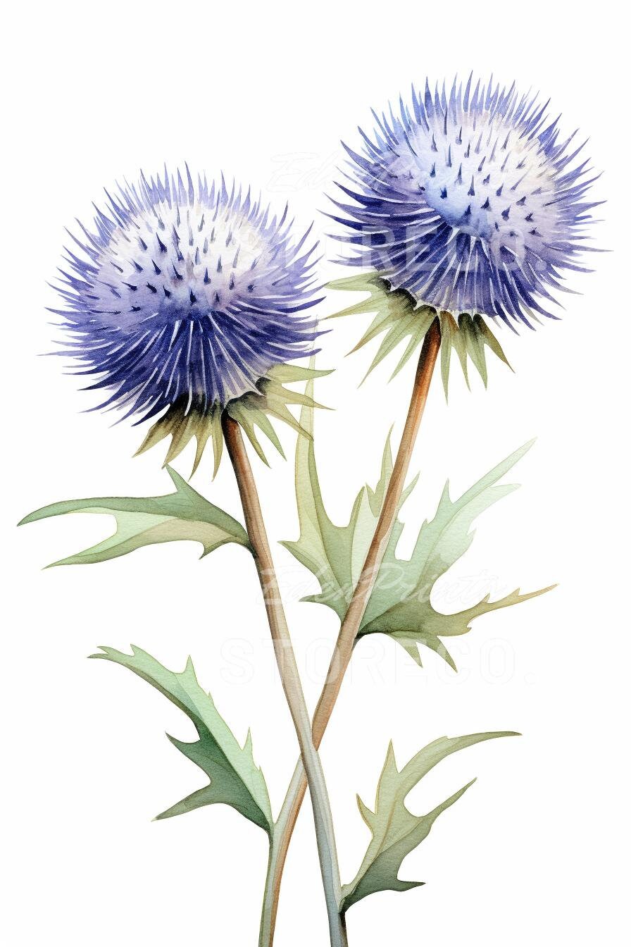 4 Set "echinops Flowers", Floral, Botanical, Illustration Art Instant ...