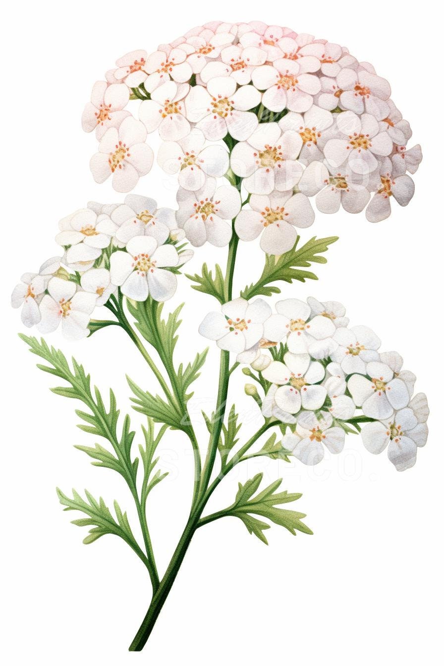 4 Set "yarrow Flowers" Floral, Botanical, Illustration Art Instant ...