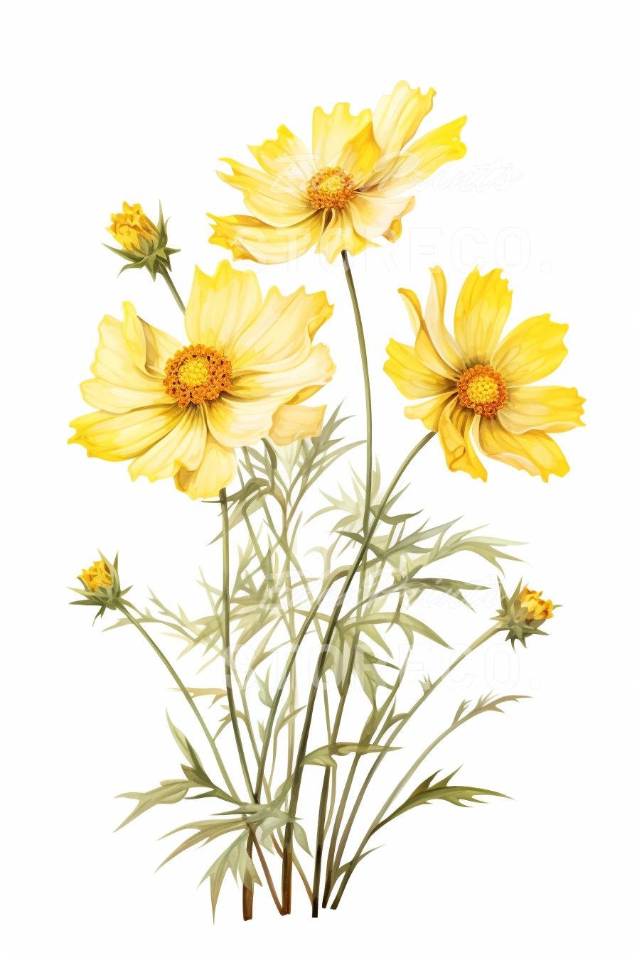4 Set "coreopsis Flower", Floral, Botanical, Illustration Art Instant ...