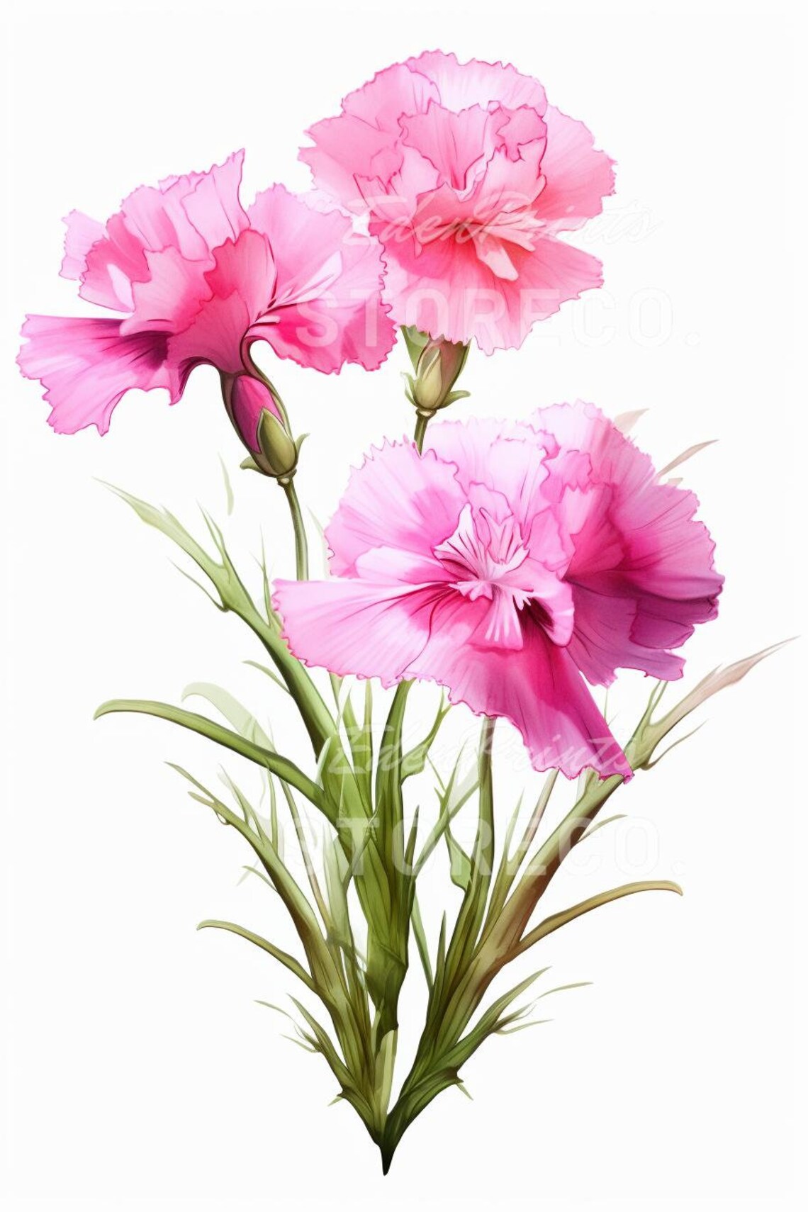4 Set "dianthus Flowers", Floral, Botanical, Illustration Art Instant ...