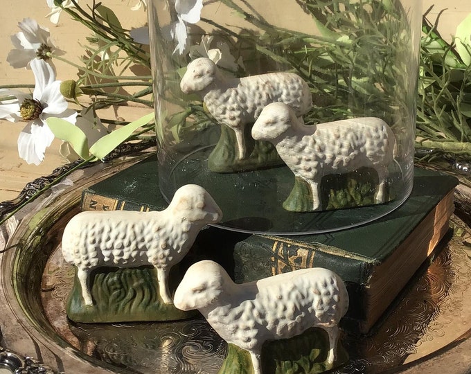 Vintage Style Lamb Sheep Figurine Grazing Hand Made Spring Easter White ...