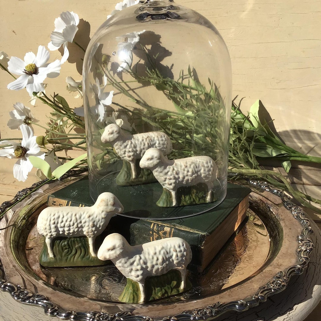 Vintage Style Lamb Sheep Figurine Grazing Hand Made Spring Easter White ...