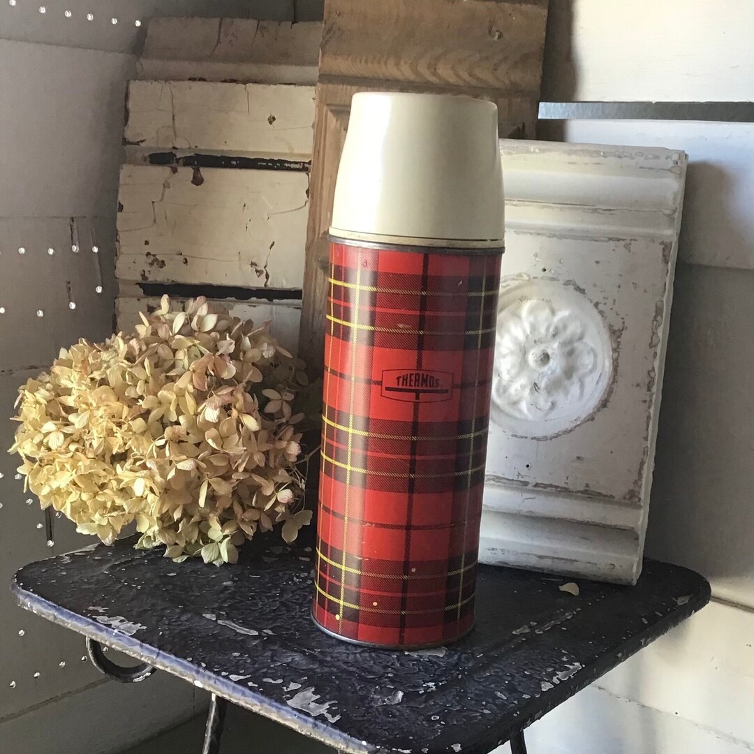 1964 Vintage Red Plaid Thermos King Seeley 2242 10 T Camp Cabin Lodge ...