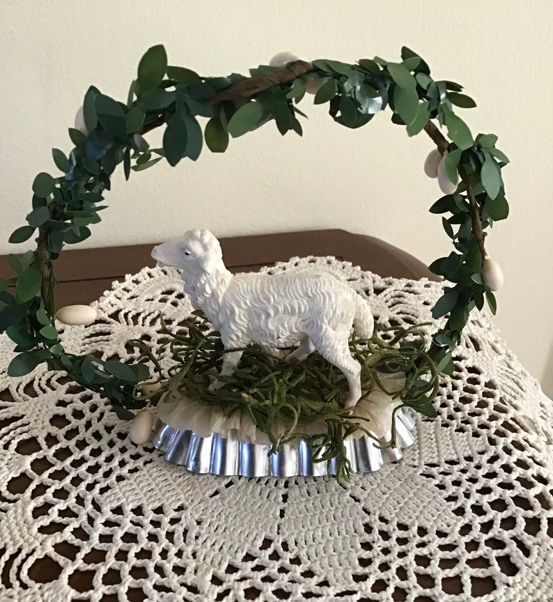 3 Vintage Handmade Spring Decor Chalk Sheep Lamb Figurine Display W ...