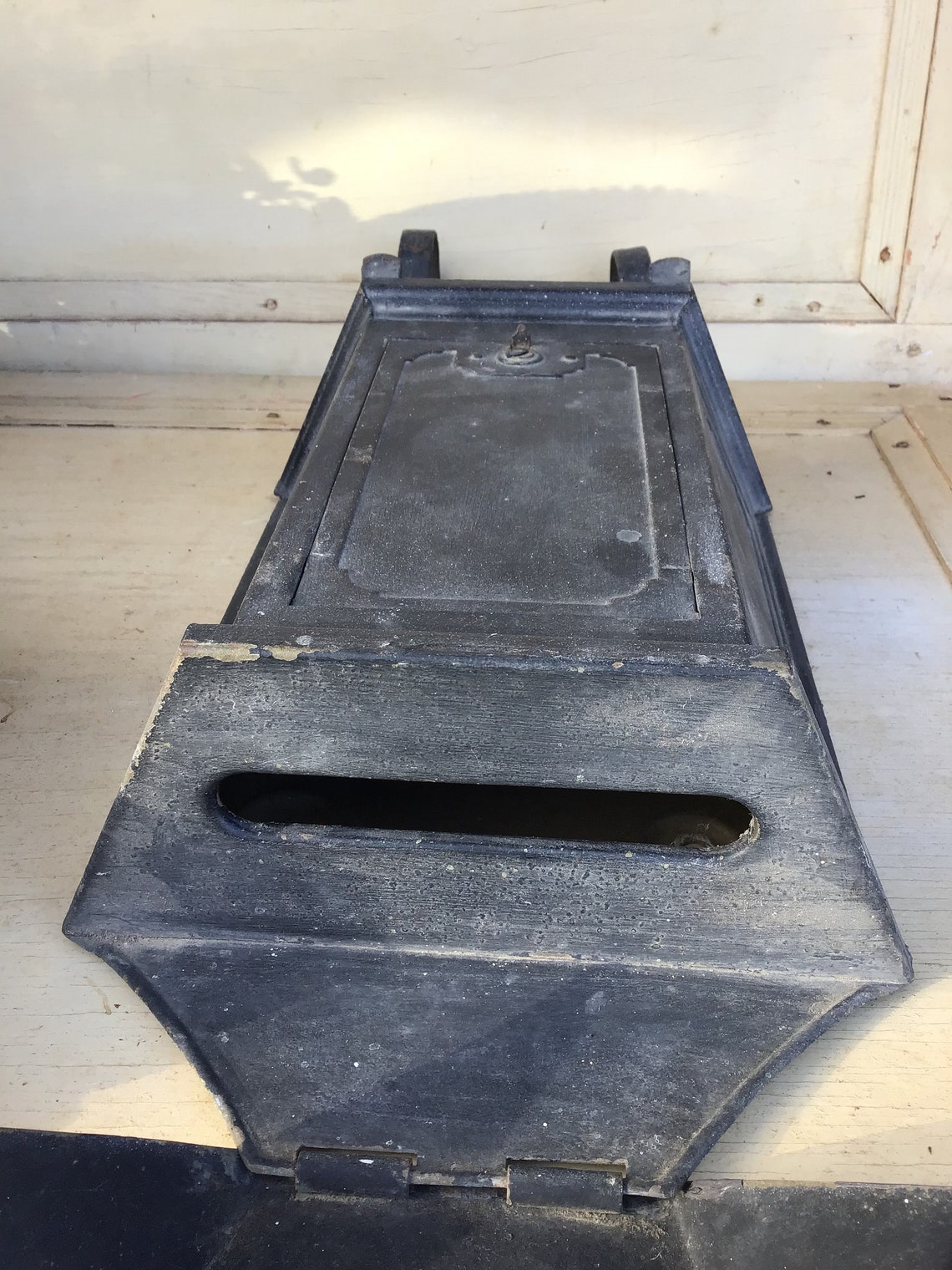 Vintage Tudor Mailbox Cast Iron Black Wall Mount Metal Farmhouse French ...