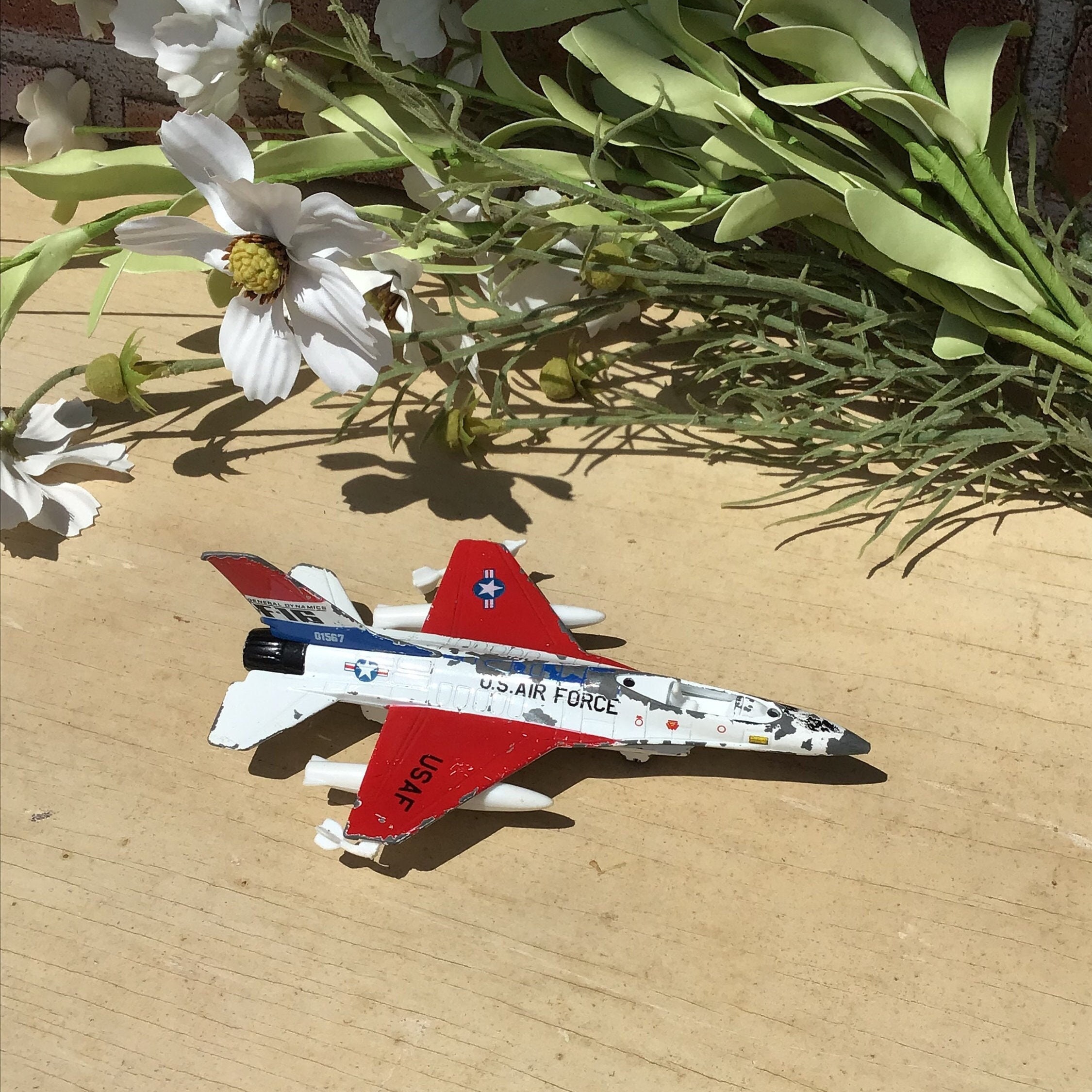 Vintage Metal Childs Toy USA Air Force Military Plane Red White Blue ...