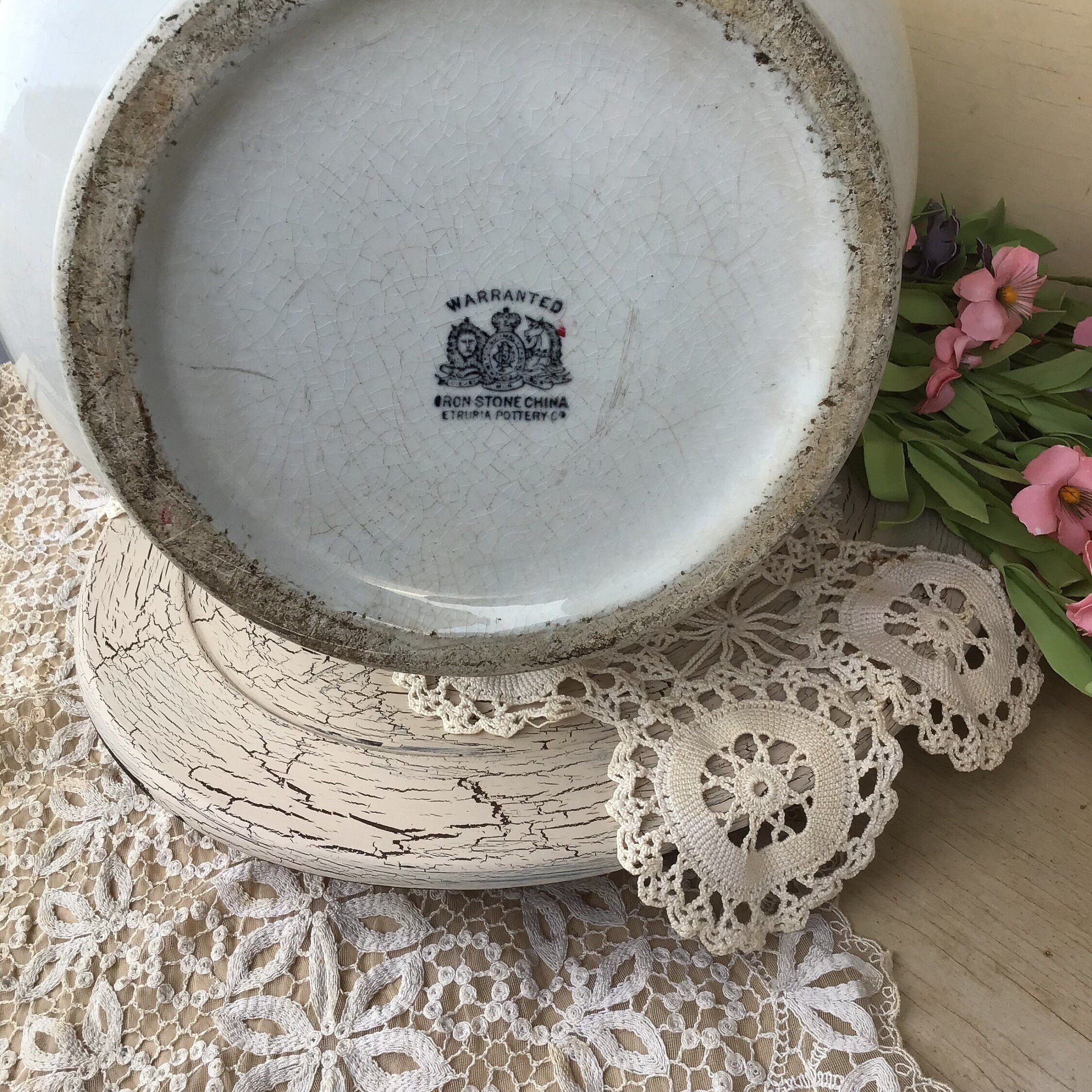 Antique Ironstone Slop Chamber Pot Moss Rose Etruria Shabby Country ...