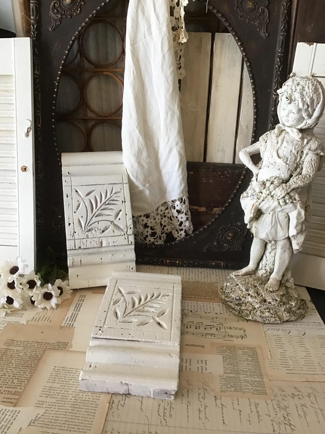 Vintage Wood Architectural Chippy White Plinth Blocks Cottage Farmhouse ...