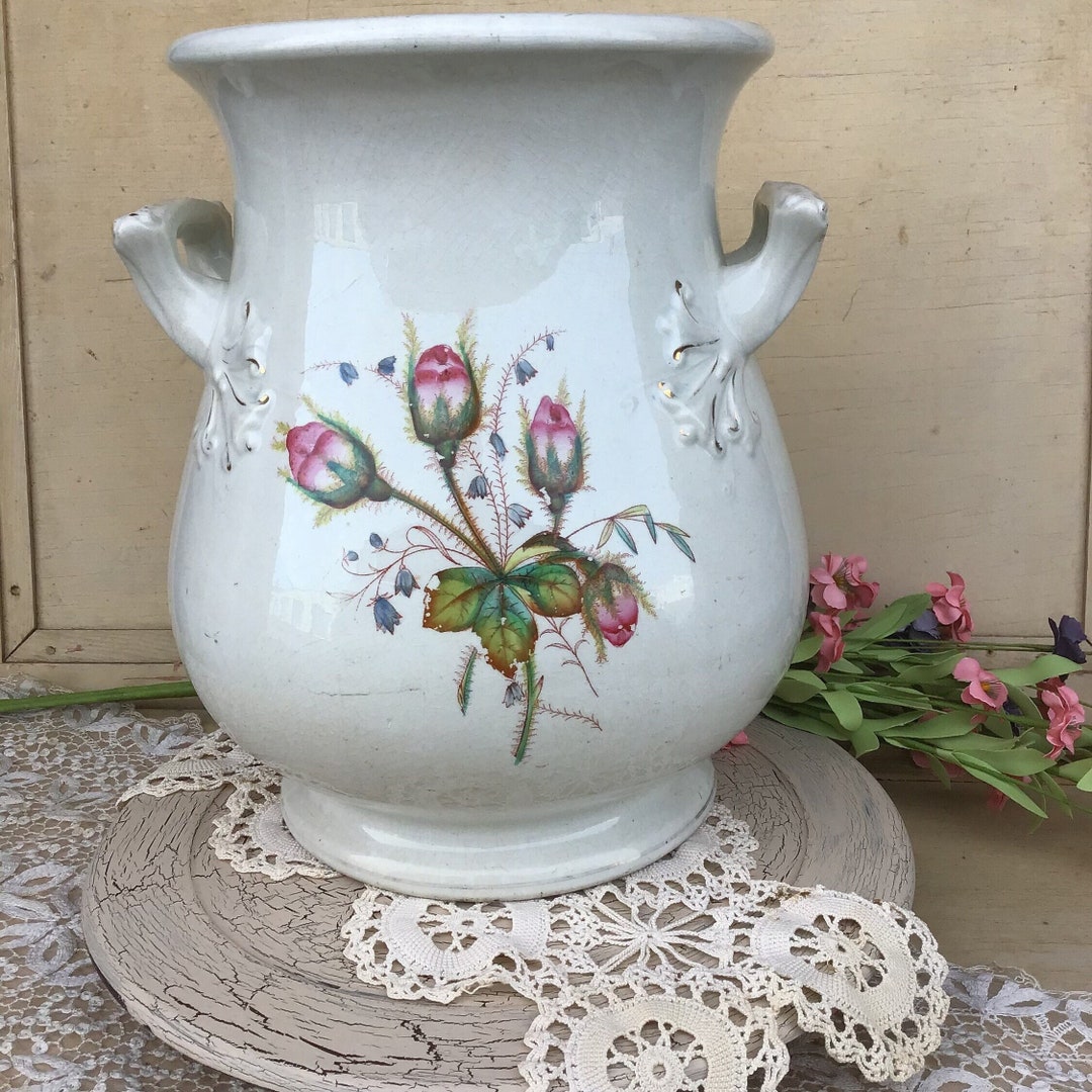 Antique Ironstone Slop Chamber Pot Moss Rose Etruria Shabby Country ...