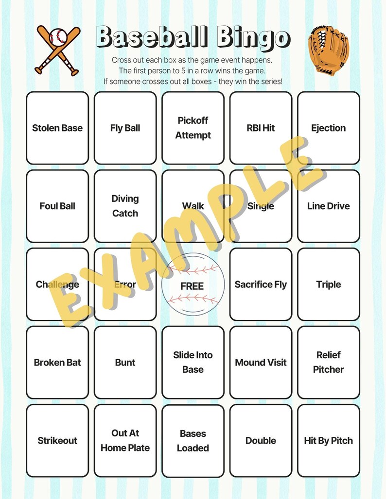 Baseball Watch Party Bingo Game: 18 Unique Printable Cards (PDF) - Etsy